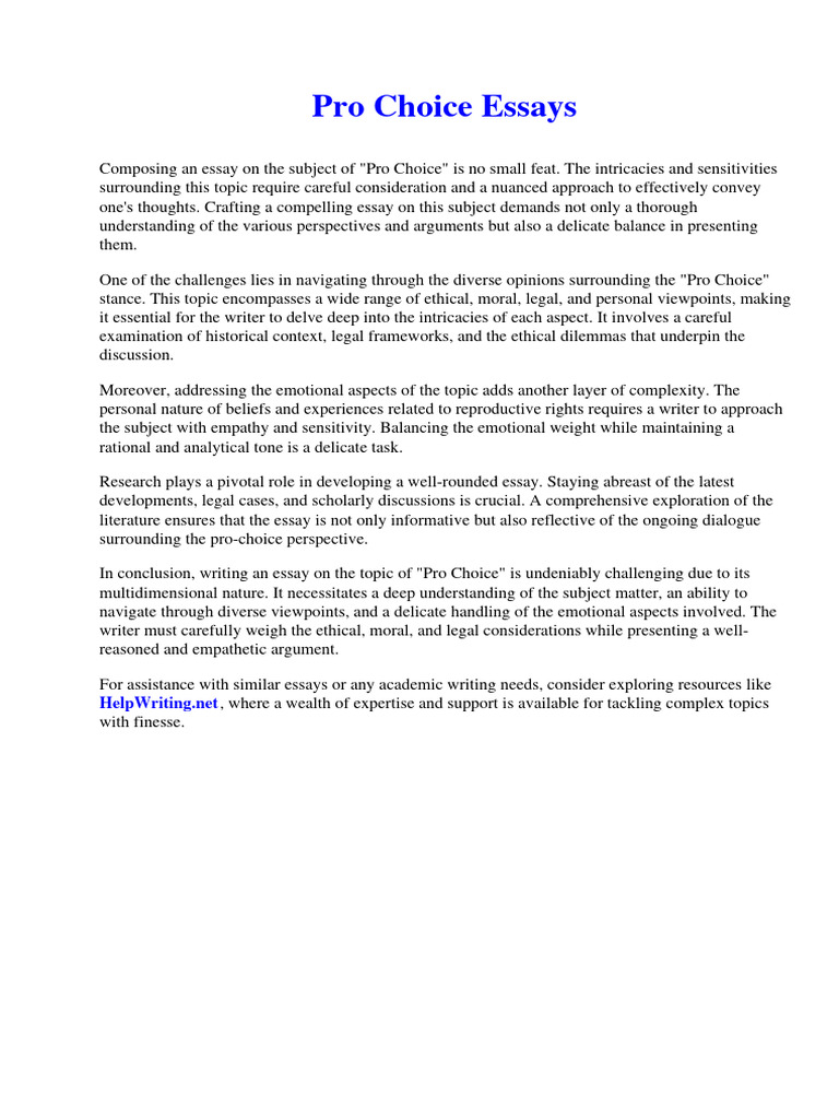 Pro Choice Essays | PDF | Pokémon | Essays