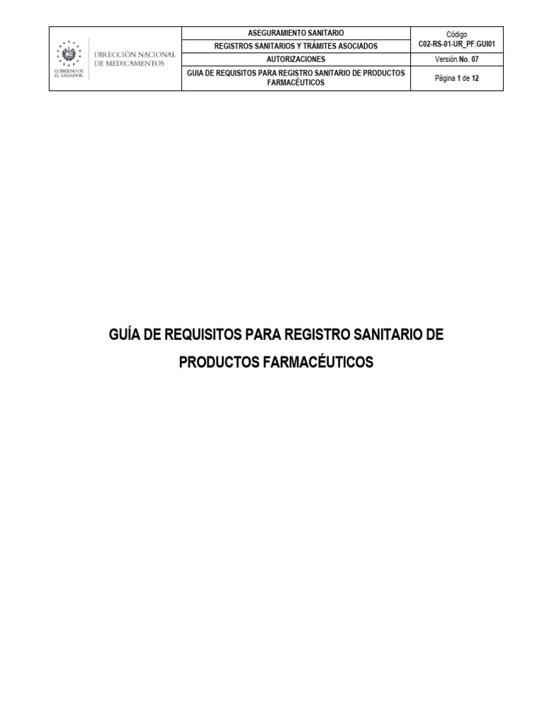Guía de Requisitos para Registro Sanitario de Productos Farmacéuticos | PDF | Medicamentos con ...