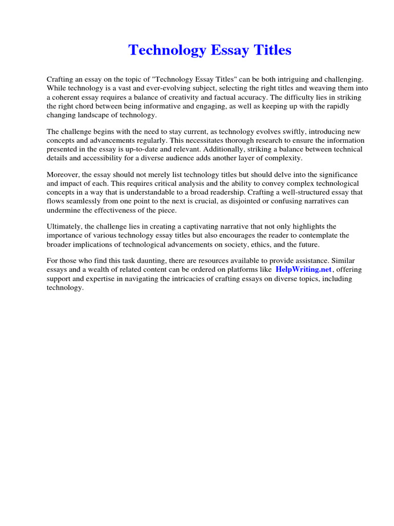 Technology Essay Titles | PDF | Essays | Realism (Arts)