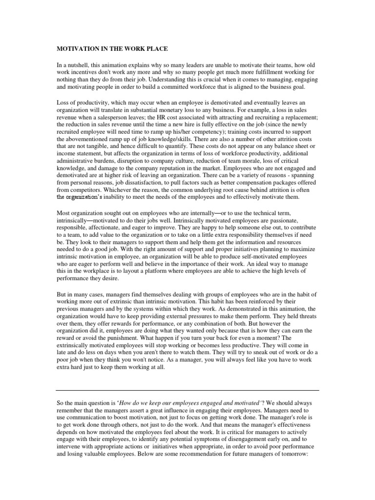 Motivation in The Work Place | PDF | Motivation | Motivational