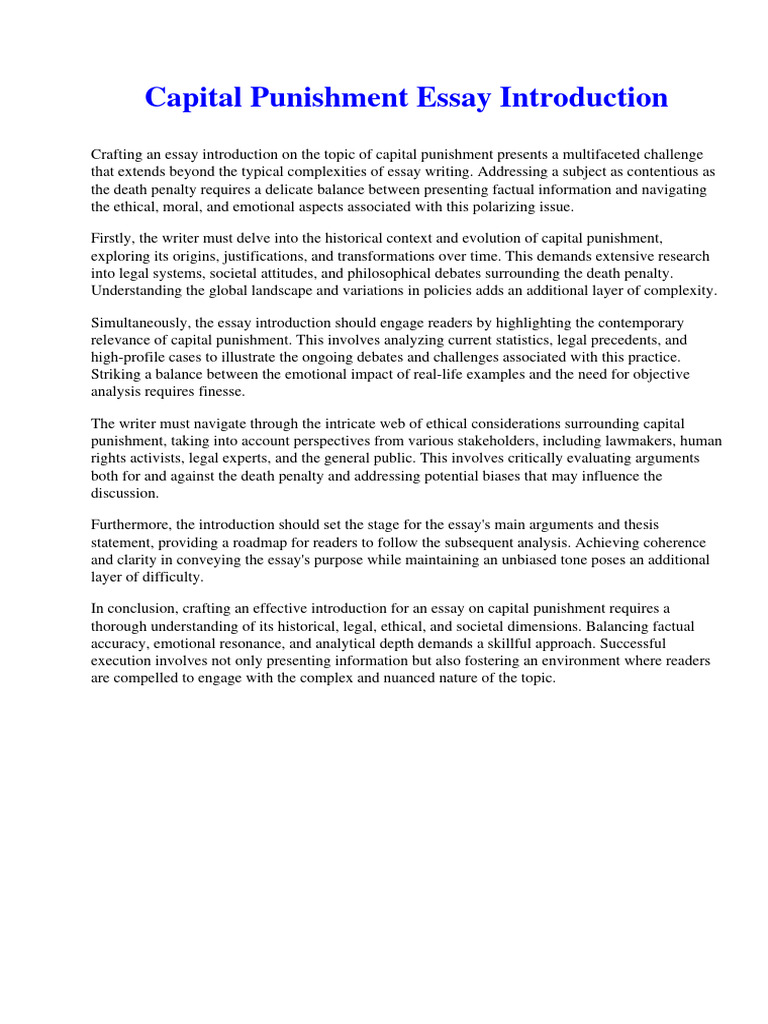Capital Punishment Essay Introduction | PDF | Social Science | History