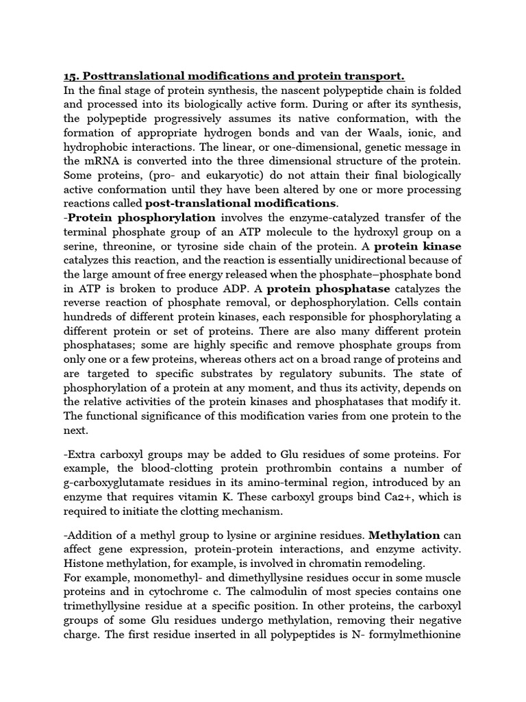 15. Posttranslational modifications and protein transport. | PDF ...