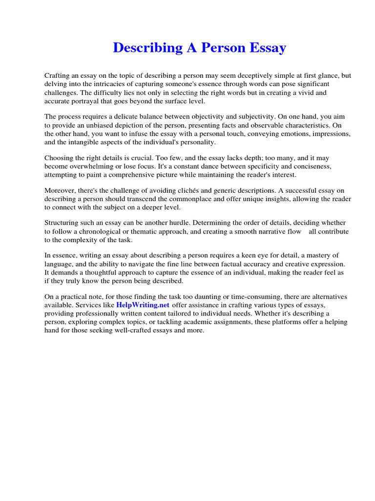 Describing A Person Essay | PDF | Essays | Poverty