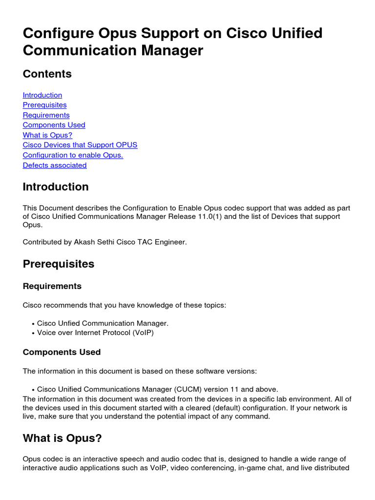 Cisco Configure Opus Support On Cisco Unified Communication Manager ...