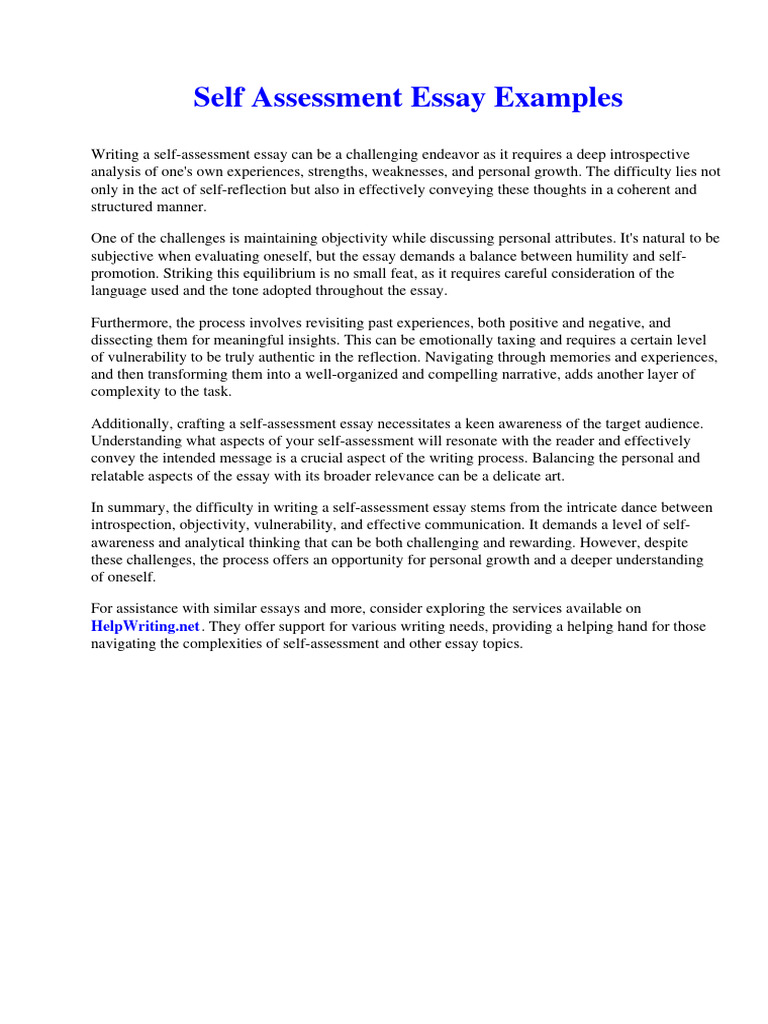 Self Assessment Essay Examples | PDF | Prices | Poetry