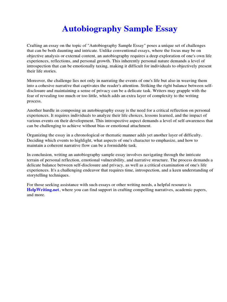 Autobiography Sample Essay | PDF | Narrative | Essays