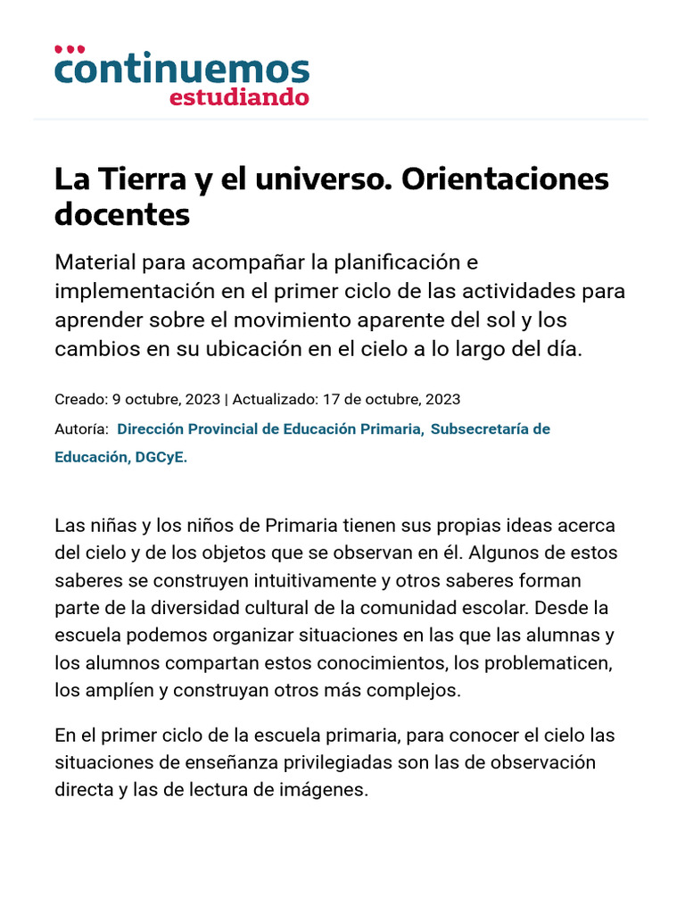 Actividades sobre el movimiento del Sol | PDF | Enseñando | Cielo