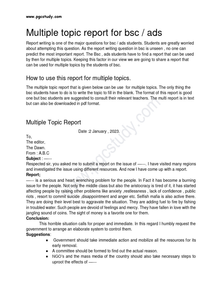 Multiple Topic Report For BSC - Ads | PDF | Anxiety | Psychology