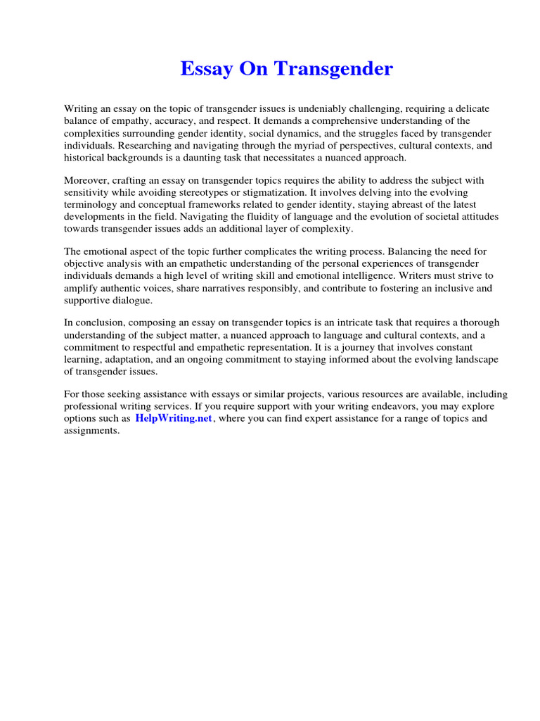 Essay On Transgender | PDF | LGBTQIA+ Studies | Transgender