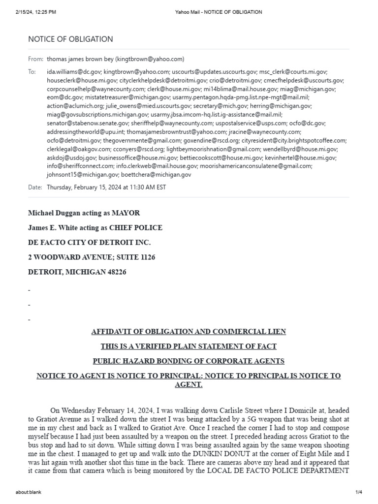 Yahoo Mail - Notice of Obligation 2-15-2024 Detroit | PDF | Legal ...