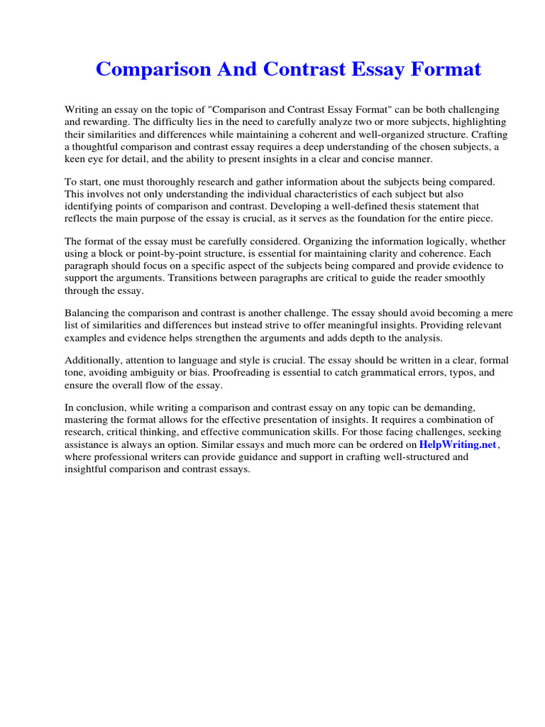 Comparison and Contrast Essay Format | PDF | Essays | Mummy