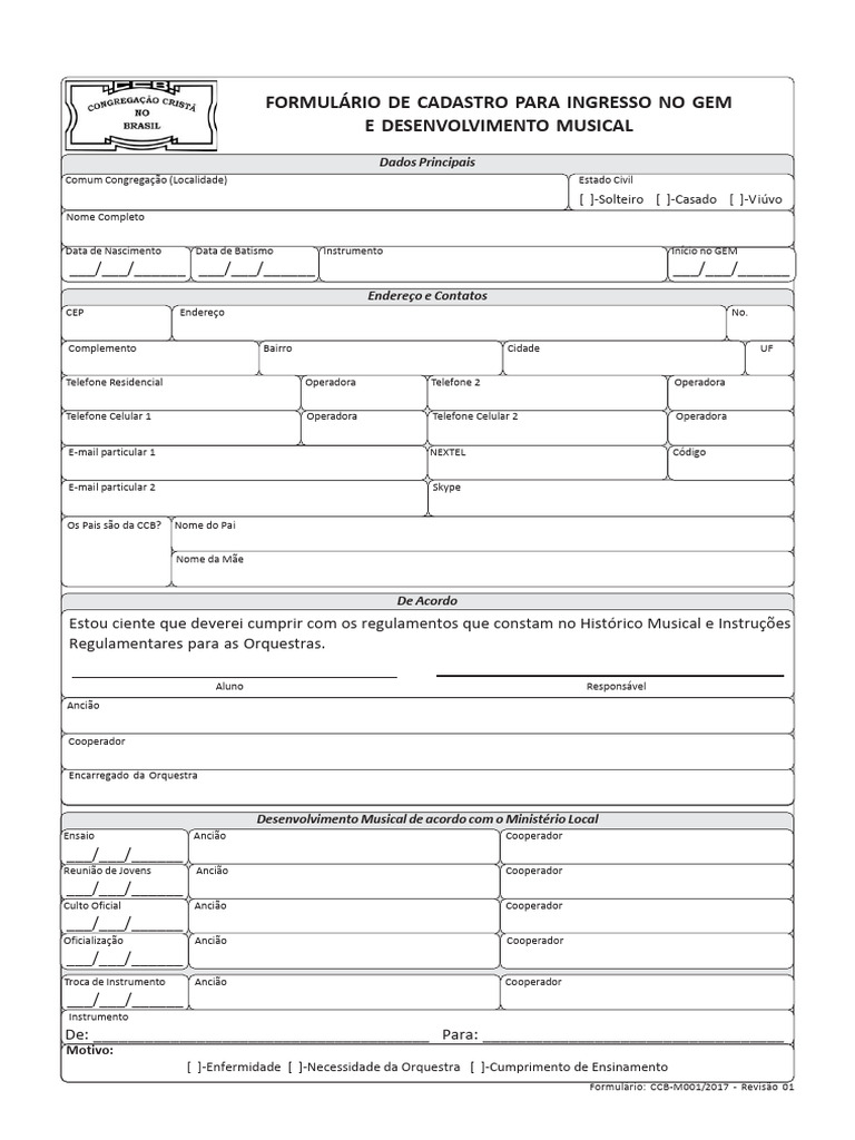 Formulário de Cadastro GEM Musical | PDF