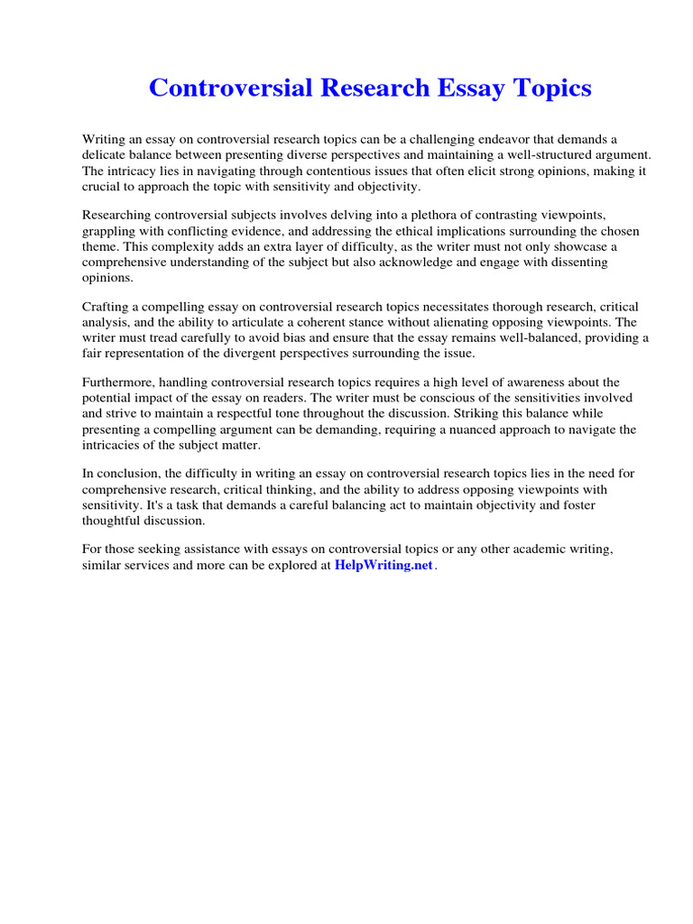 Controversial Research Essay Topics | PDF | Pedagogy | Essays