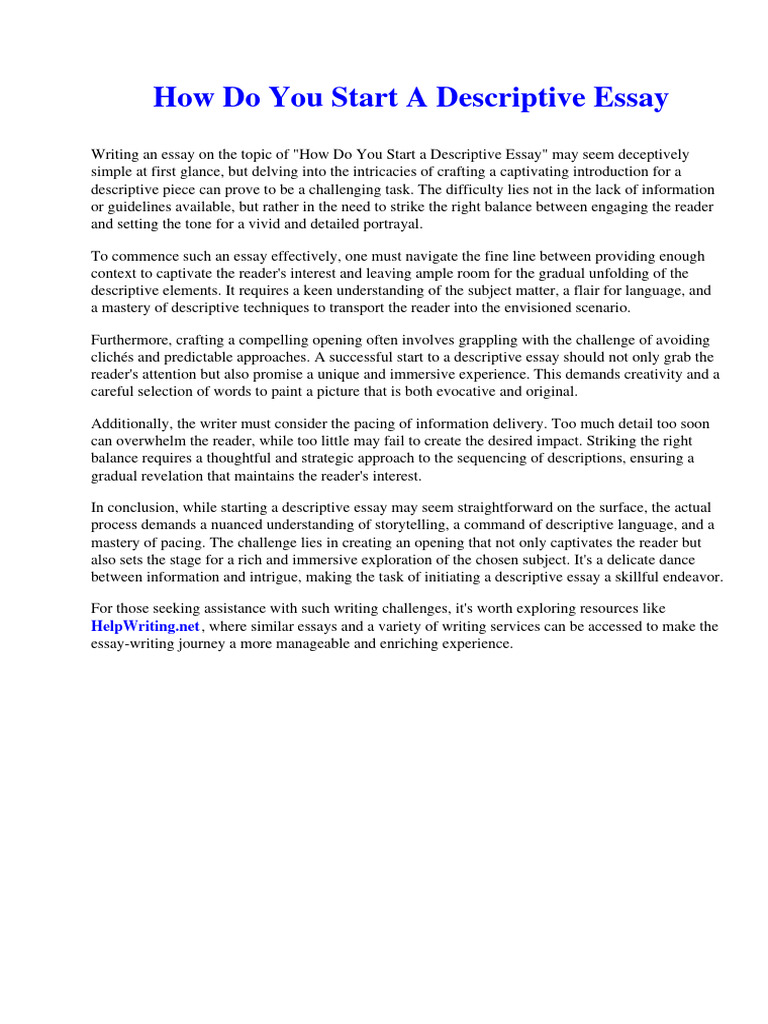 How Do You Start A Descriptive Essay | PDF | Self Esteem ...