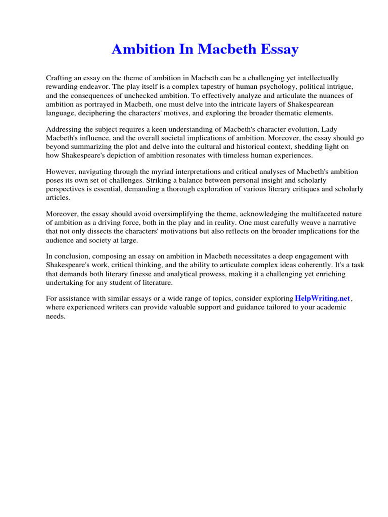 Ambition in Macbeth Essay | PDF | Fat | Cardiovascular Diseases