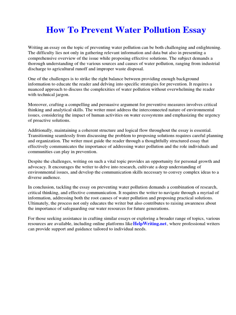 How To Prevent Water Pollution Essay | PDF | Social Science