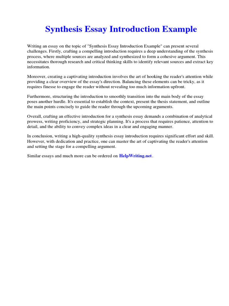Synthesis Essay Introduction Example Pdf Computer Network Officer Armed Forces
