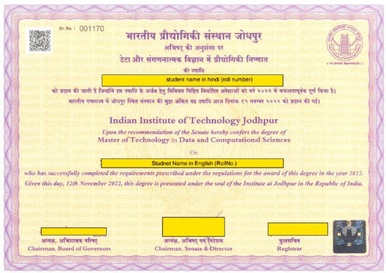 M.tech. Degree Sample | PDF