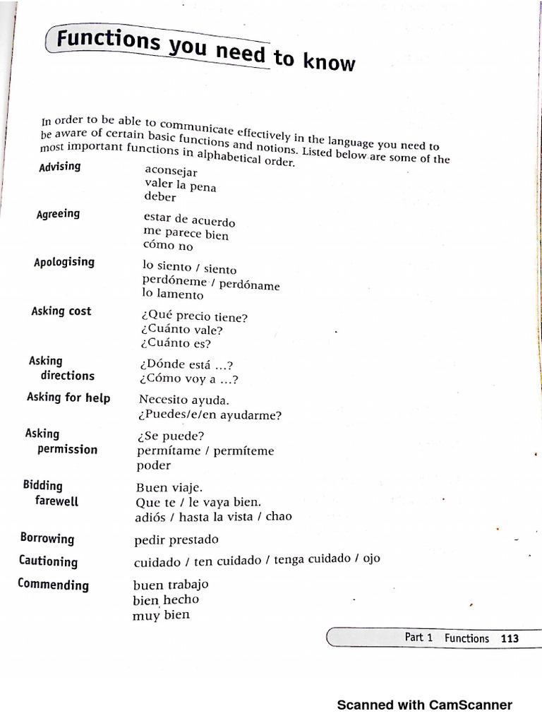 CSEC Spanish List of Functions For Written Situations | PDF