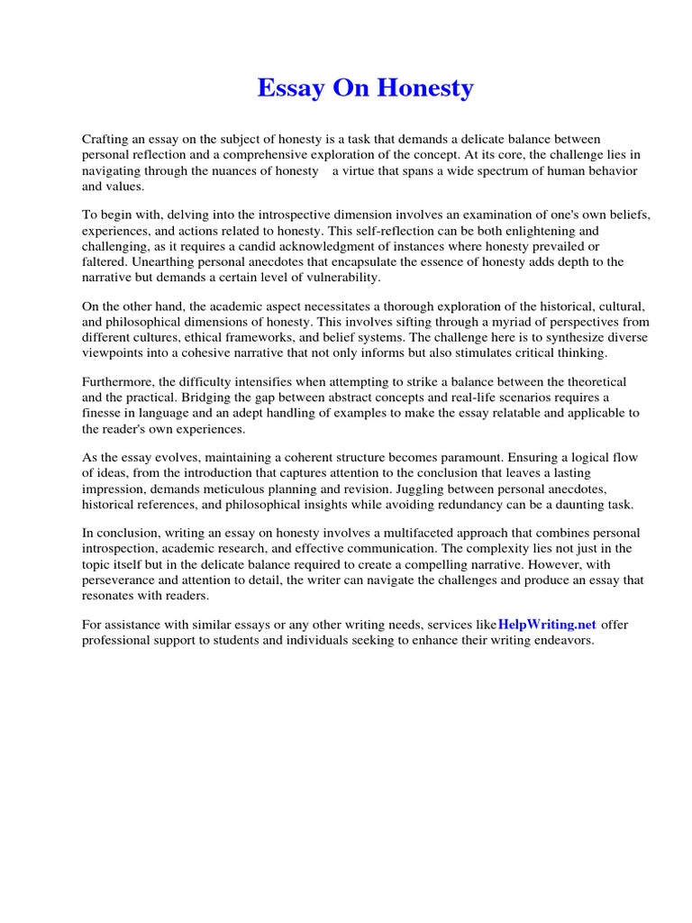 Essay on Honesty | PDF | Essays | Experience