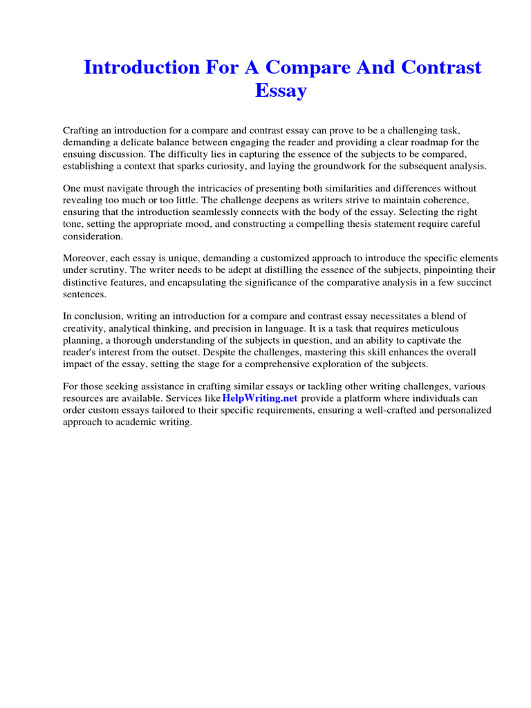 Introduction For A Compare and Contrast Essay | PDF | Fair Use | Essays