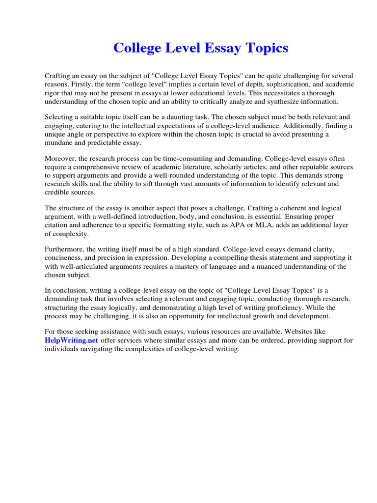 College Level Essay Topics | PDF | Essays | Peacekeeping