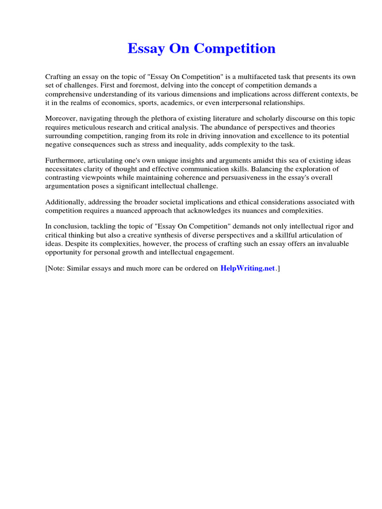Essay On Competition | PDF | Cheese | Microorganism