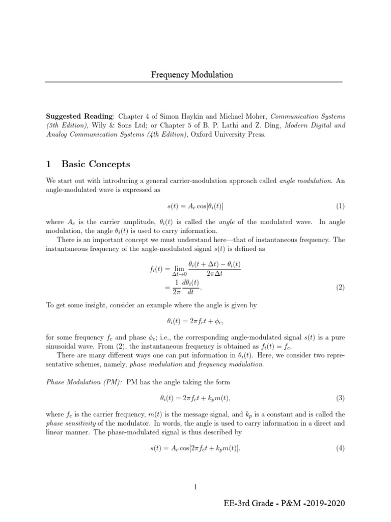 Freqency Modulation - 3rd P&M - 2019-2020 | PDF | Frequency Modulation | Modulation