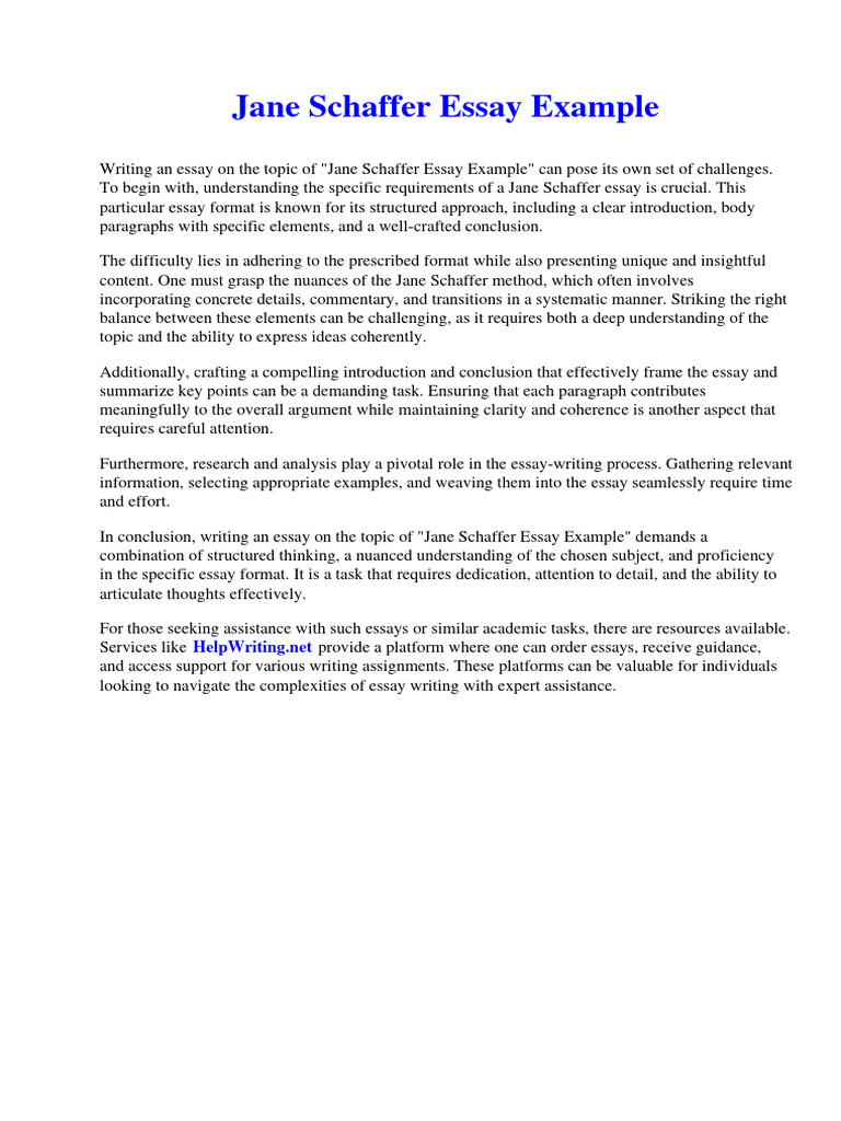 Jane Schaffer Essay Example | PDF | Essays | Thought
