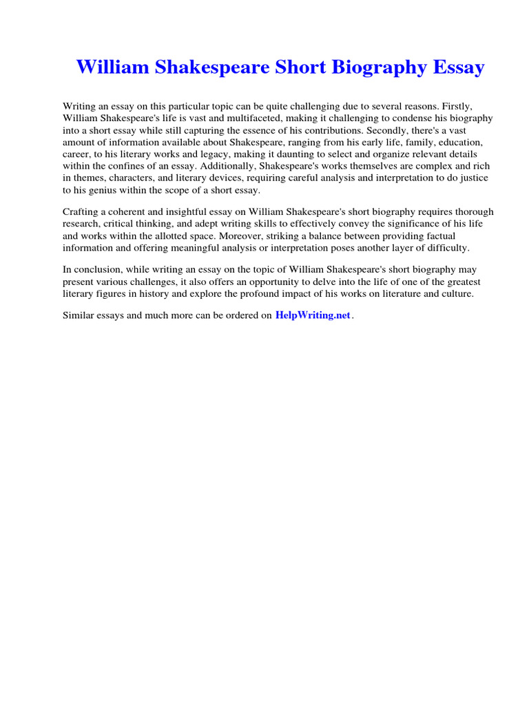 William Shakespeare Short Biography Essay | PDF | Hamlet