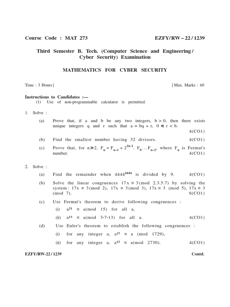 Mathematics For Cyber Security | PDF | Science | Computer Science