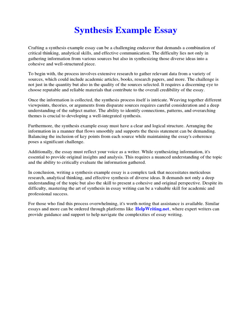Synthesis Example Essay | PDF | Cognition | Cognitive Science