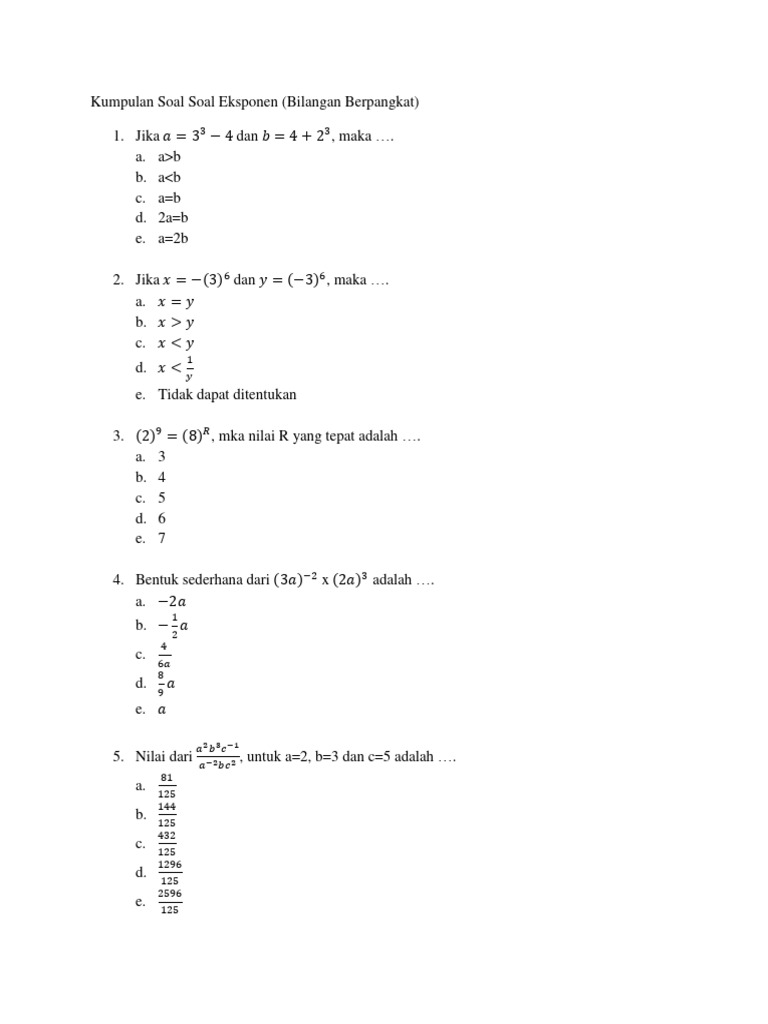 Kumpulan Soal Eksponen Kelas 8-10 | PDF | Sains & Matematika | Komputer