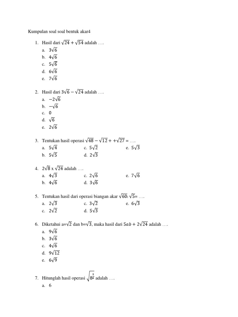 Kumpulan Soal Soal Bentuk Akar | PDF