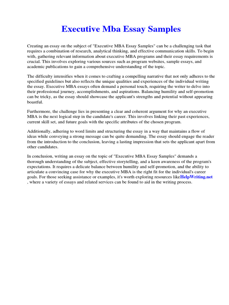 Executive Mba Essay Samples | PDF | Essays | Policy