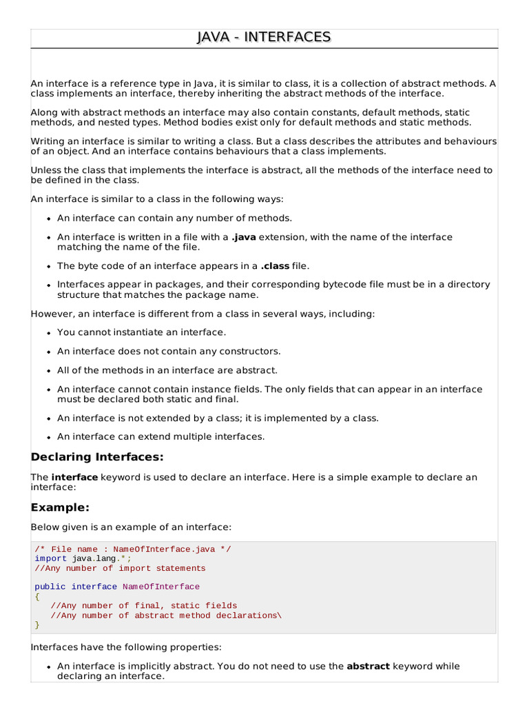 Java Interfaces Pdf Class Computer Programming Method Computer Programming