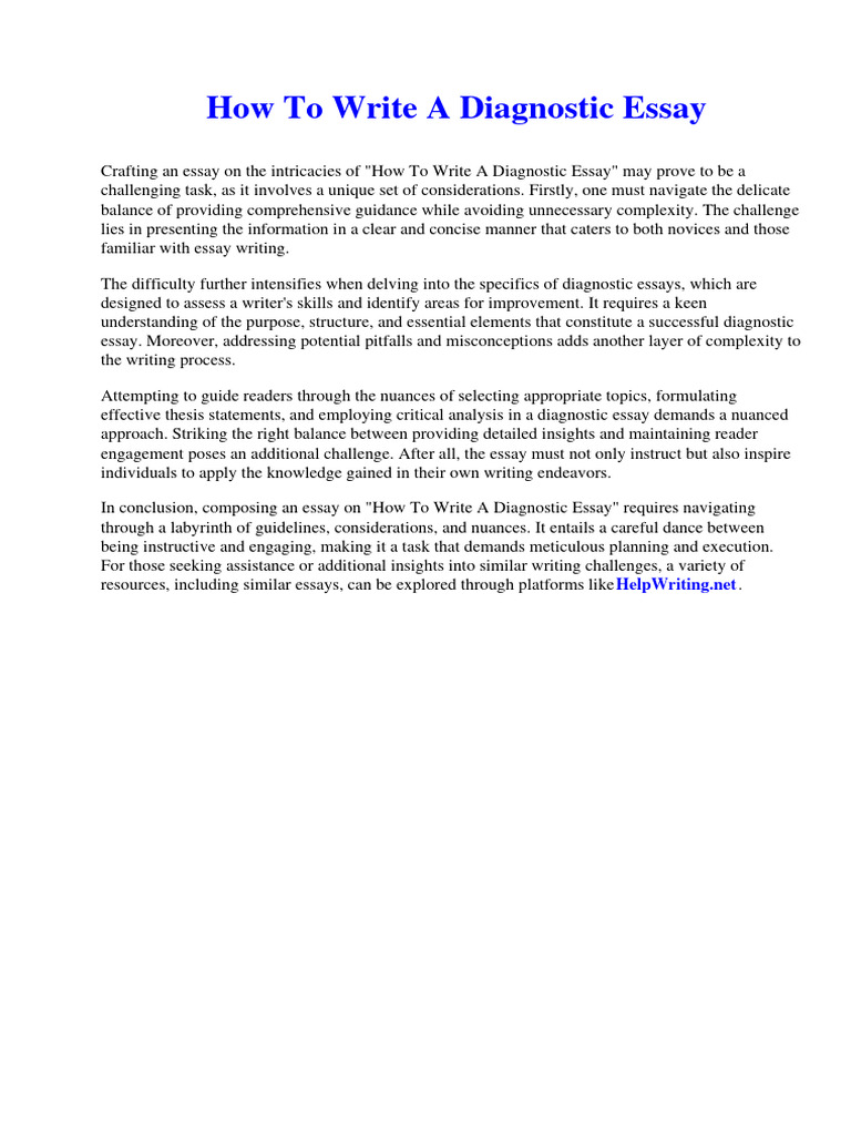 How To Write A Diagnostic Essay | PDF | Malala Yousafzai | Hand Washing