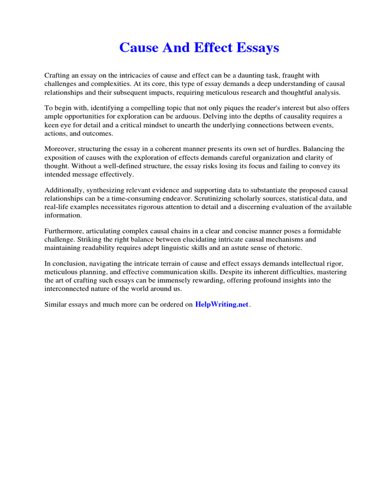 Cause and Effect Essays | PDF | Gestalt Therapy | Monopoly