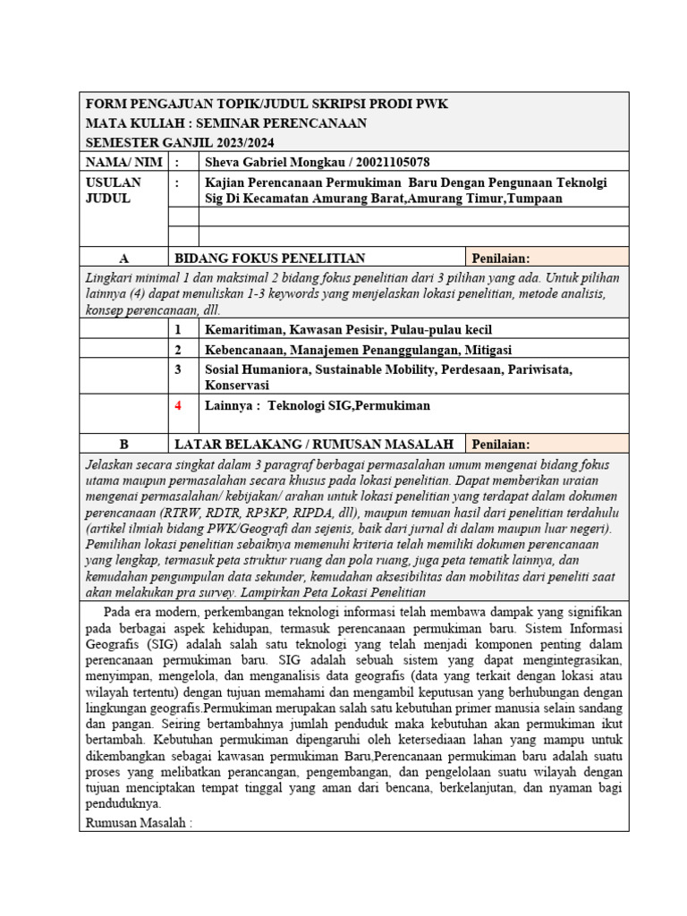 Perencanaan Permukiman dengan SIG di Amurang | PDF