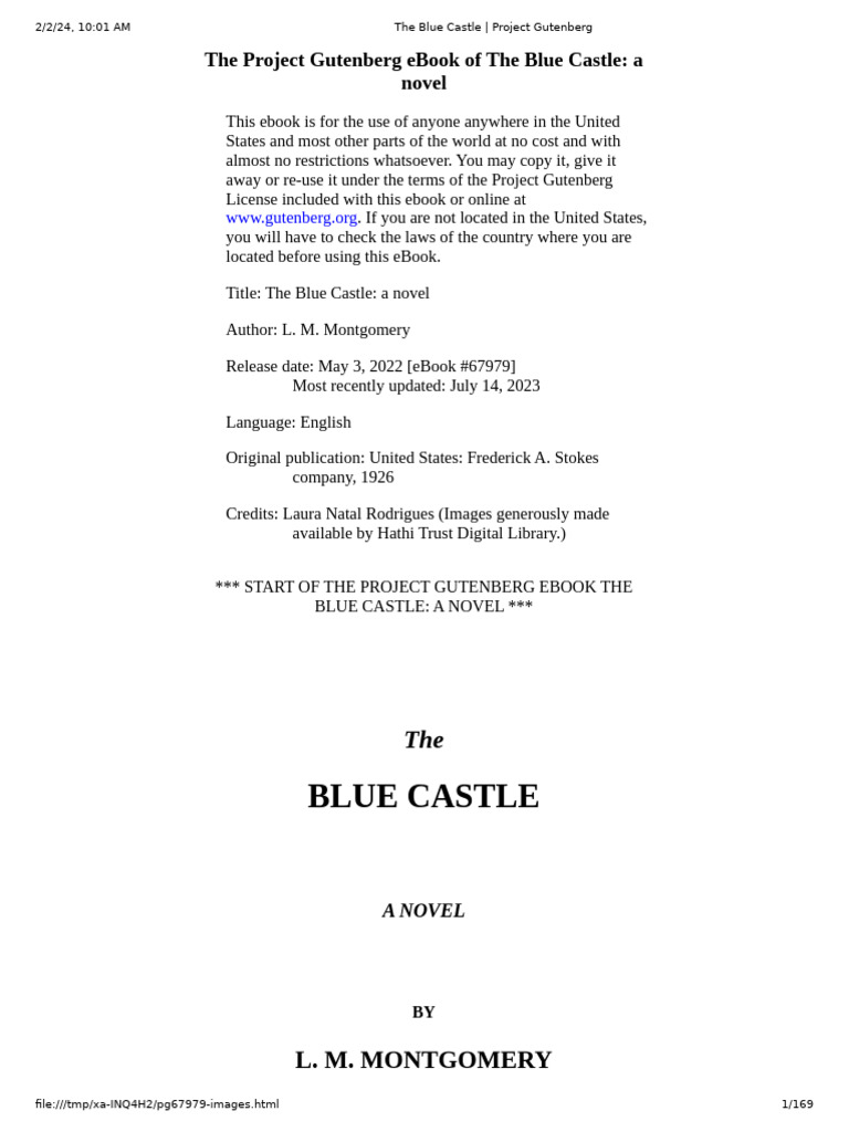 The Blue Castle - Project Gutenberg | PDF