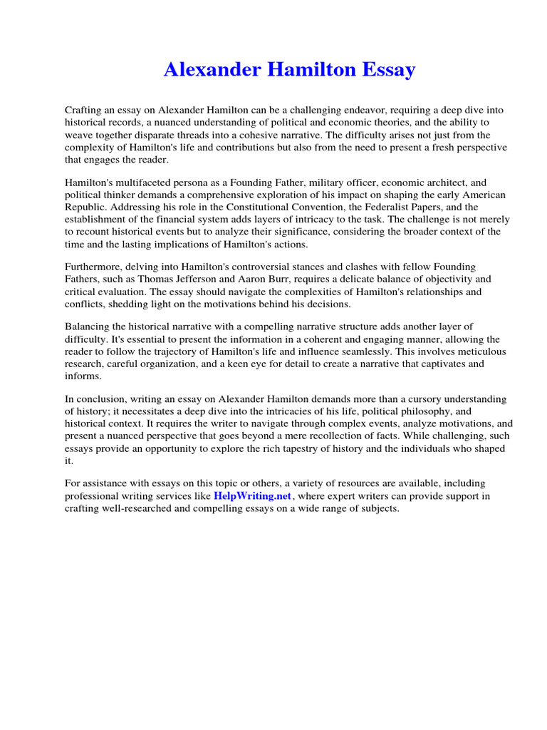 Alexander Hamilton Essay | PDF | Alexander Hamilton | Neurology