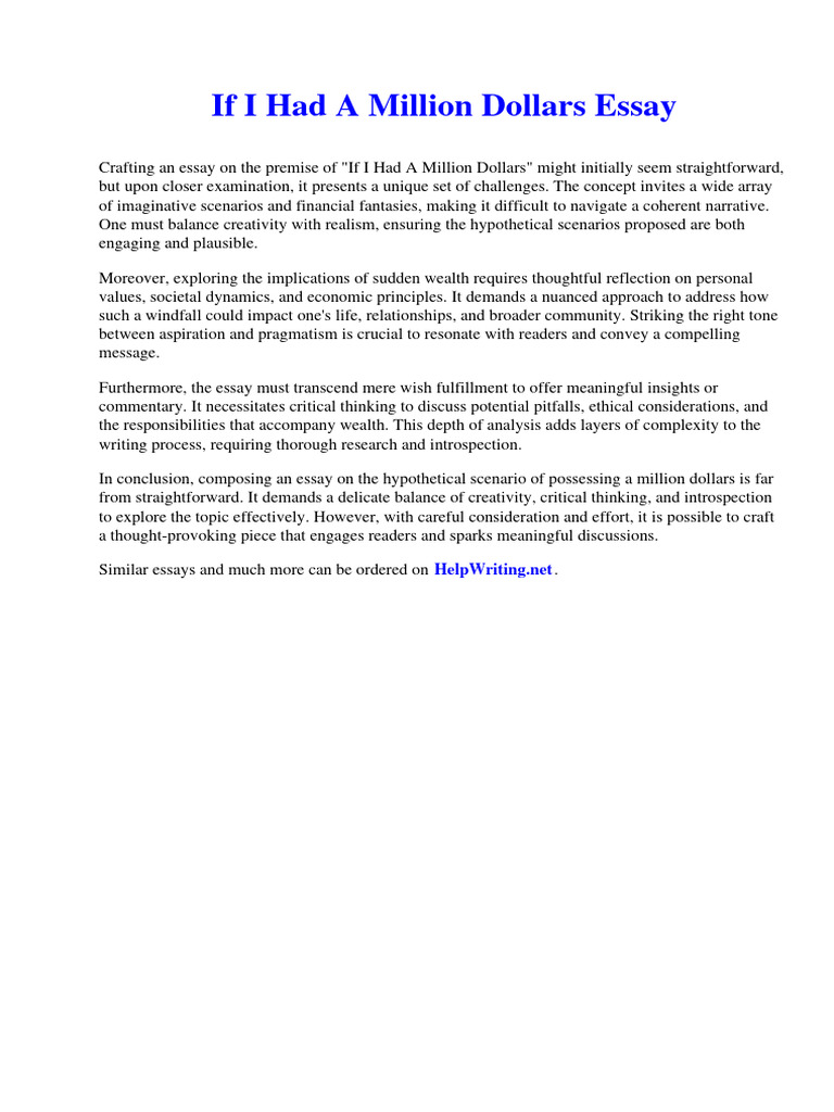 If I Had A Million Dollars Essay | PDF | Psychological Concepts