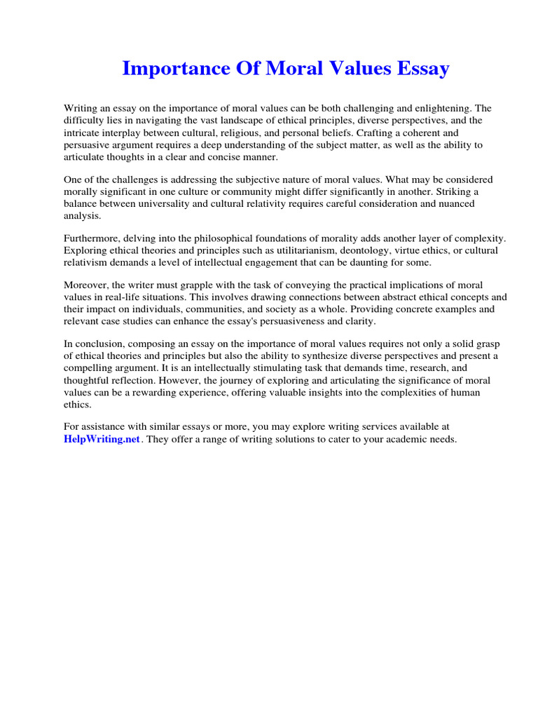 Importance of Moral Values Essay | PDF | Morality | Essays