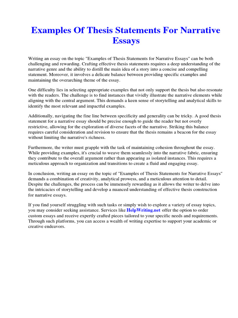 Examples of Thesis Statements For Narrative Essays | PDF | Narrative ...