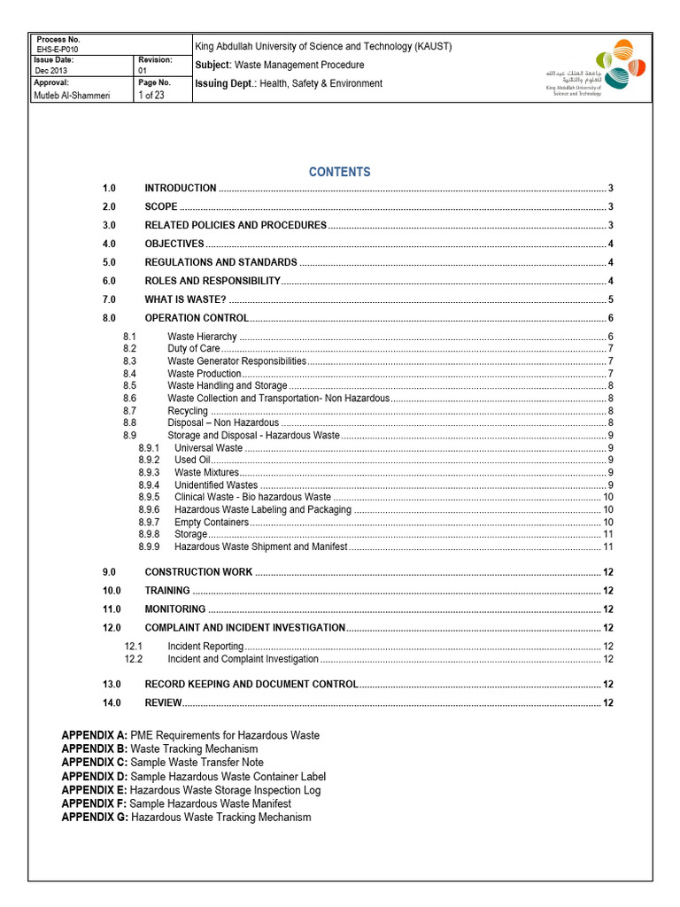 Waste Management Procedure | PDF | Waste | Waste Management