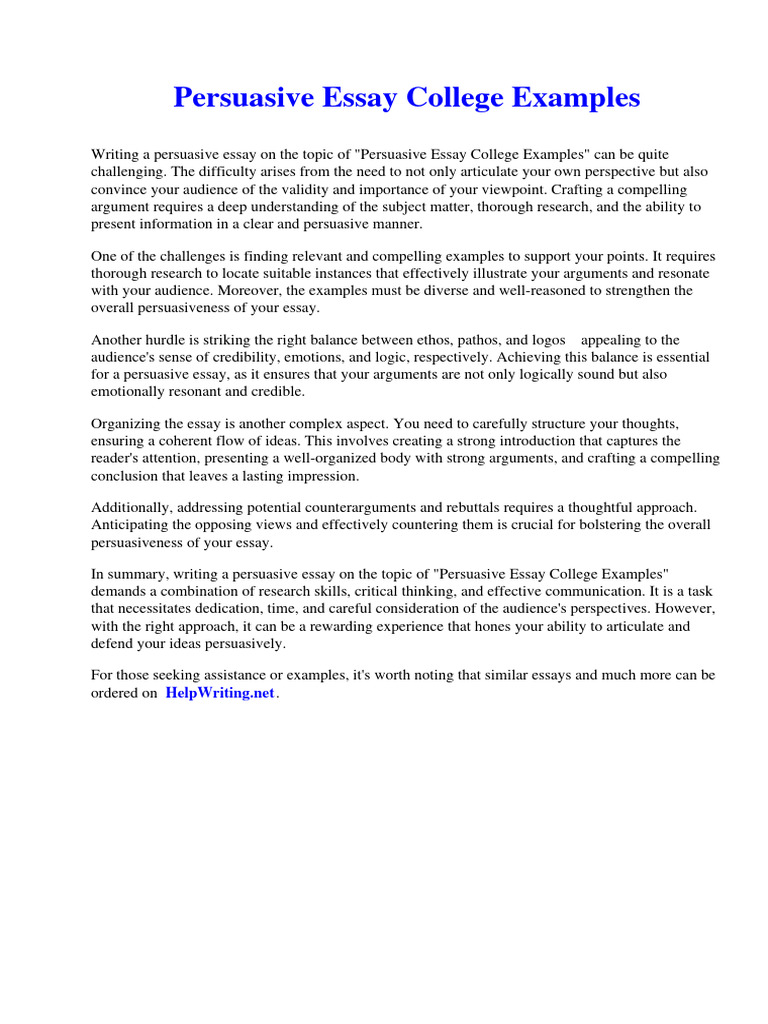 Persuasive Essay College Examples | PDF | Babe Ruth | Essays