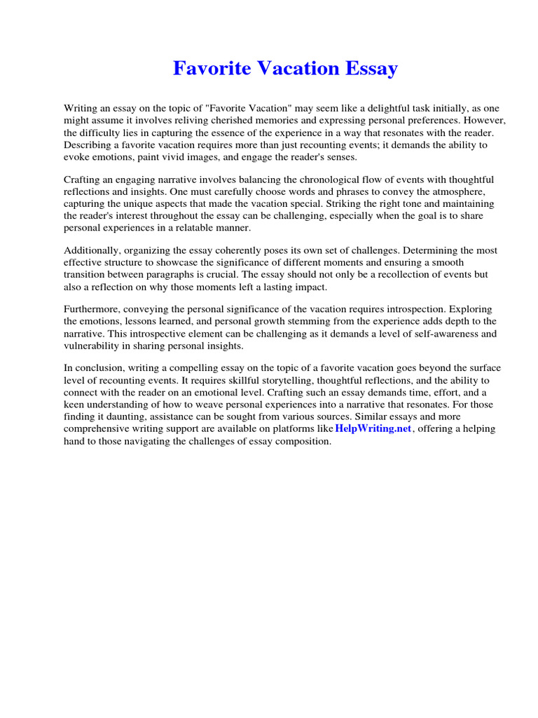 Favorite Vacation Essay | PDF | Leonardo Da Vinci | Electronic Health ...