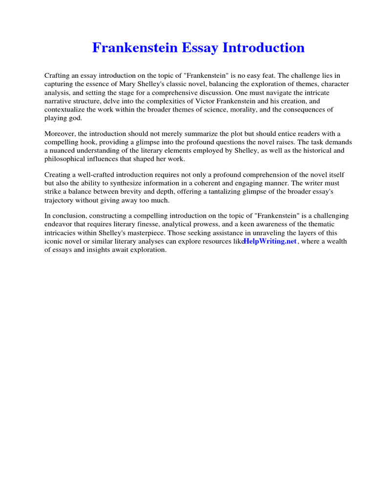 Frankenstein Essay Introduction | PDF | Sylvia Plath | Wikipedia