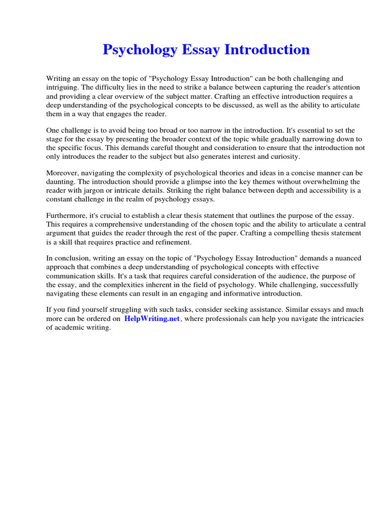 Psychology Essay Introduction | PDF | Essays | The Metamorphosis