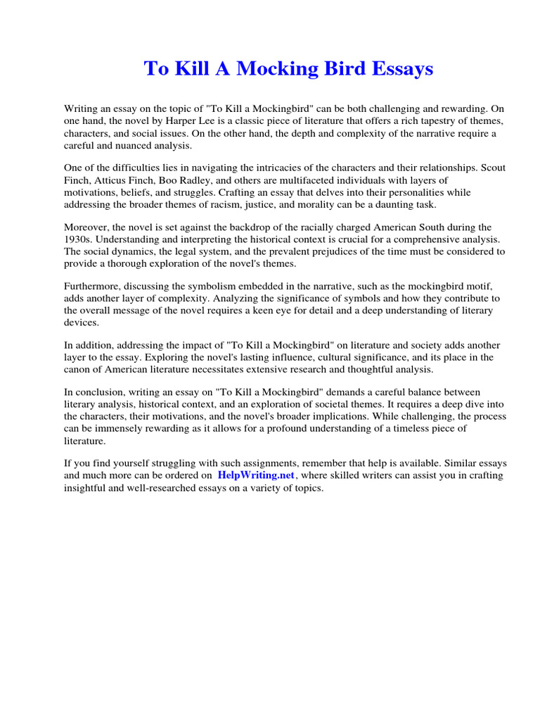 To Kill A Mocking Bird Essays | PDF | To Kill A Mockingbird | Gallbladder